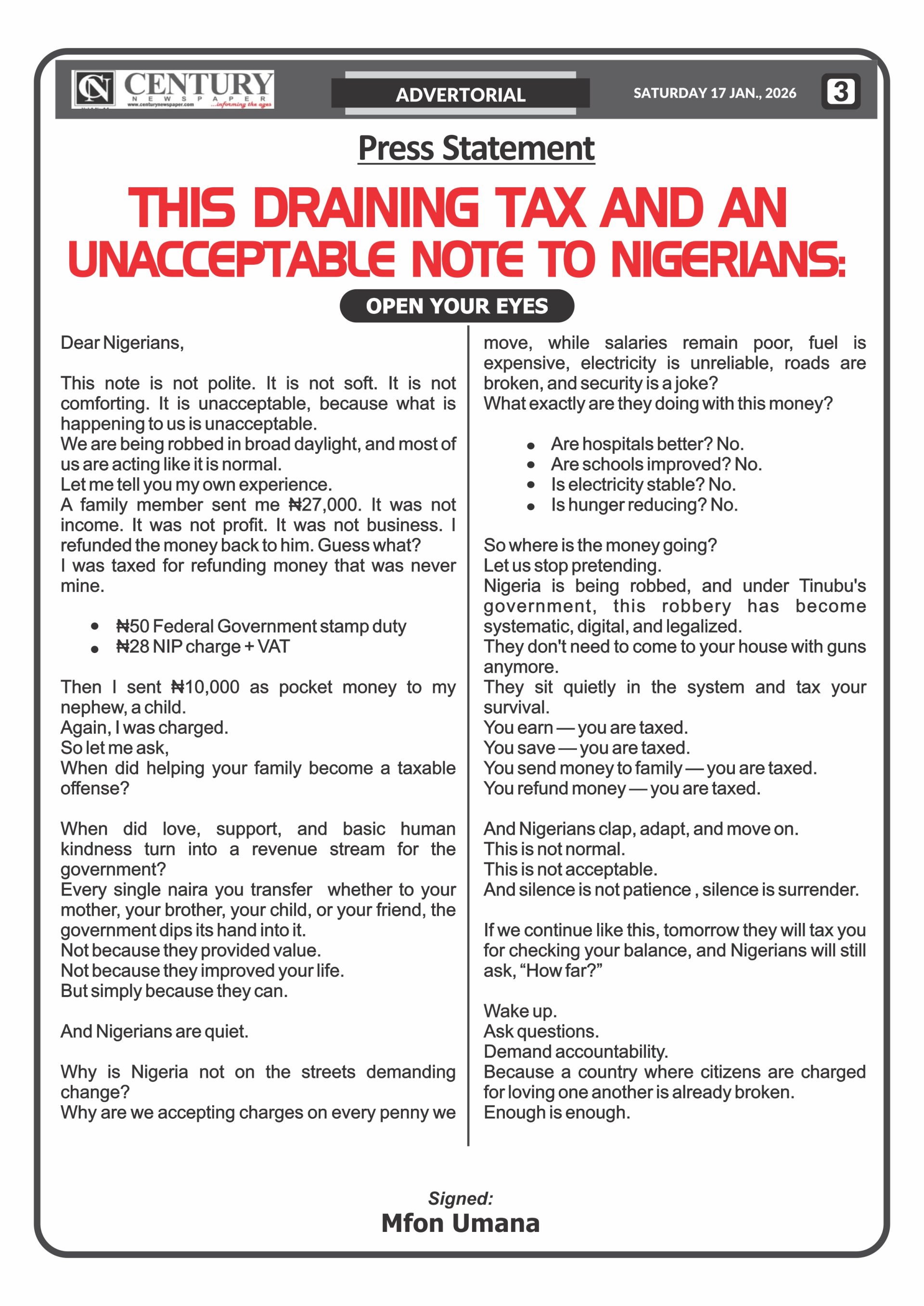 Wake up, reject this draining tax, US-based Activist urges Nigerians ...